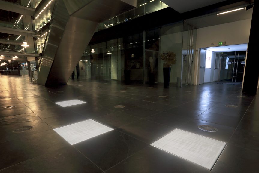 JUNO - walkable LED raised floor with solid surface HI-MACS® | Nesite